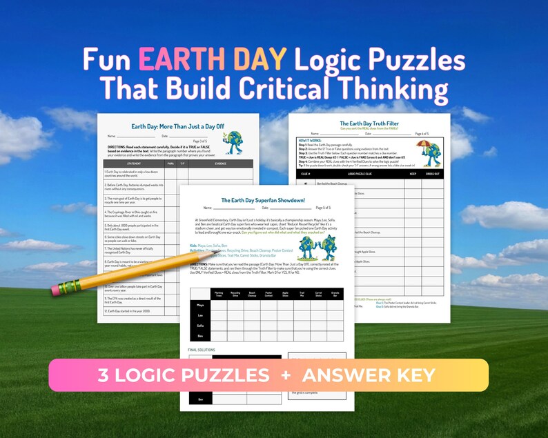 Earth Day Logic Puzzle Printable, 5th Grade Earth Day Activity ...