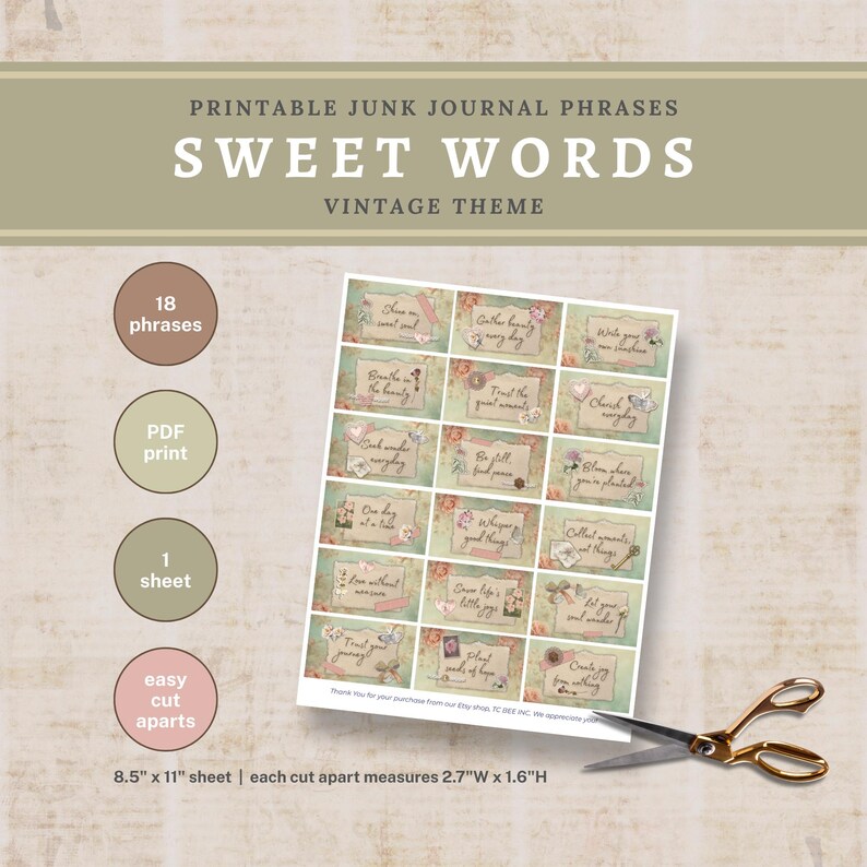 Sweet Words Journal Printable, Junk Journal Quotes, Cut Aparts, Cut Out ...
