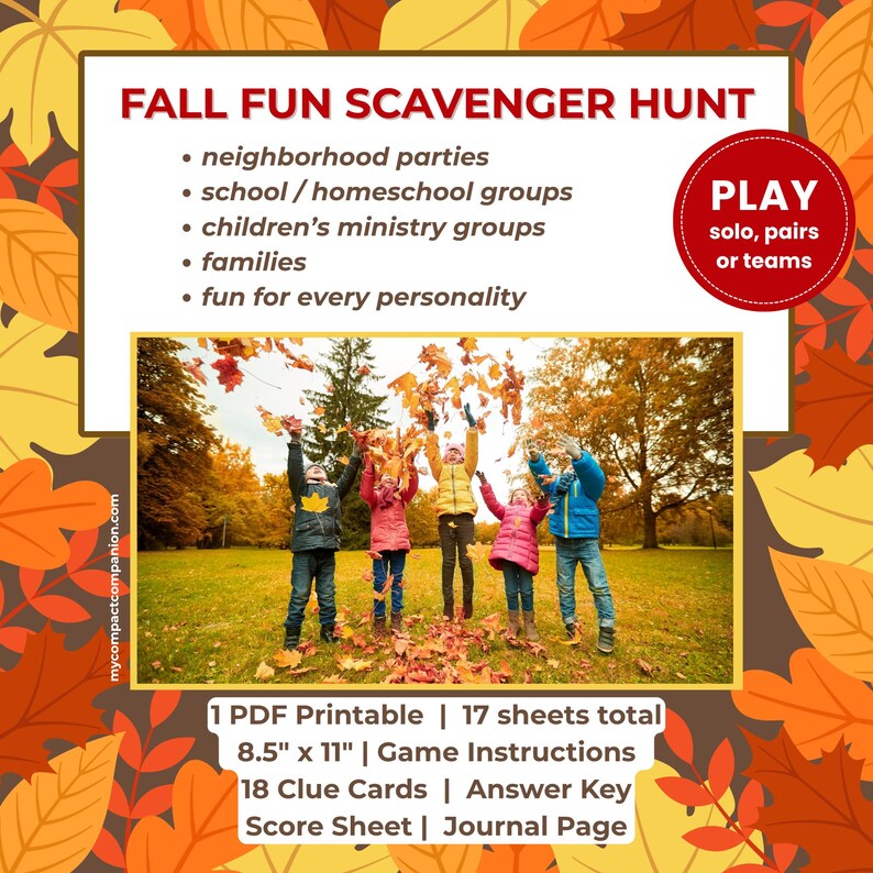 Fall Scavenger Hunt for Kids Printable, Fall Neighborhood Party ...