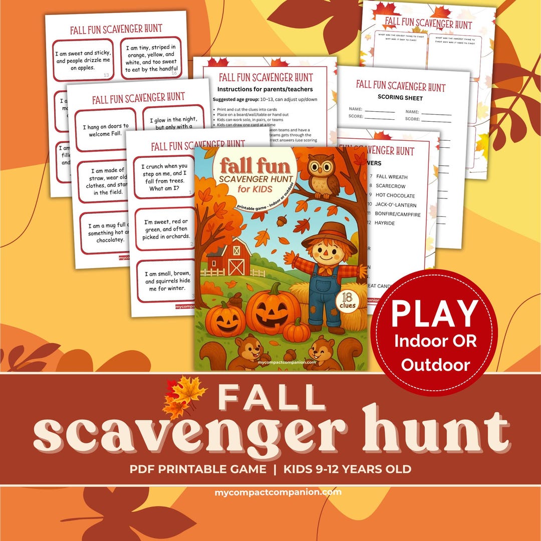 Fall Scavenger Hunt for Kids Printable, Fall Neighborhood Party ...