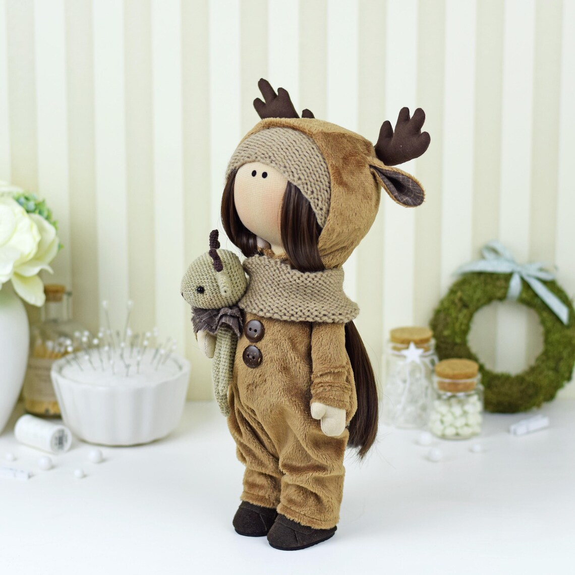 Deer Soft Doll Handmade Textille Doll Tilda Fabric Doll Interior Baby ...