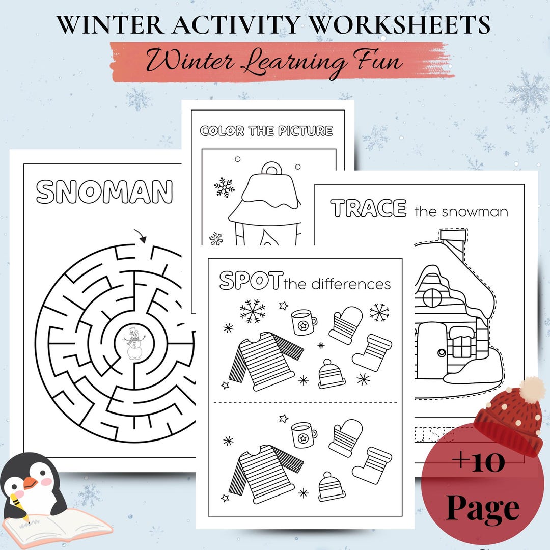 Winter Activity Worksheets: Tracing, Maze, Coloring (printable) - Etsy