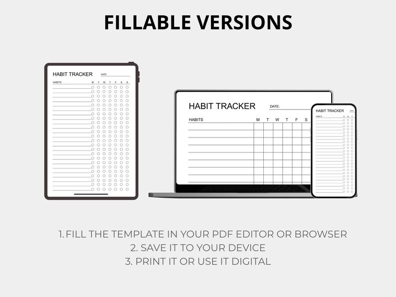 Weekly Habit Tracker Printable and Fillable | Monday & Sunday Start | 2 ...