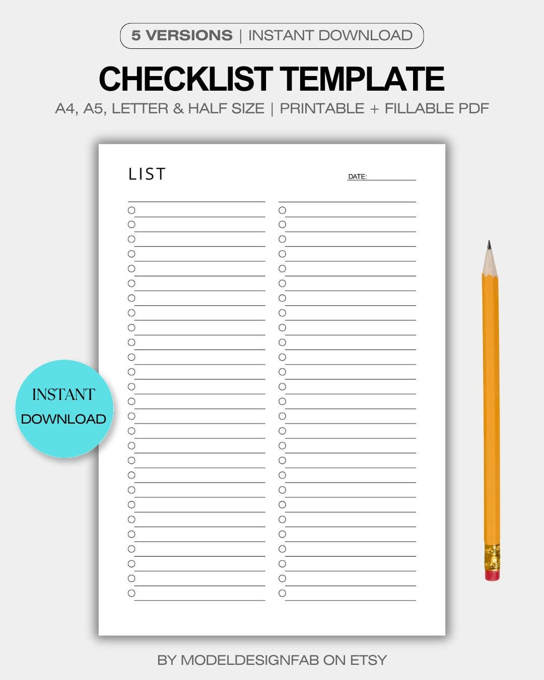 Minimalist Checklist Template | Printable To-do List (PDF Download ...