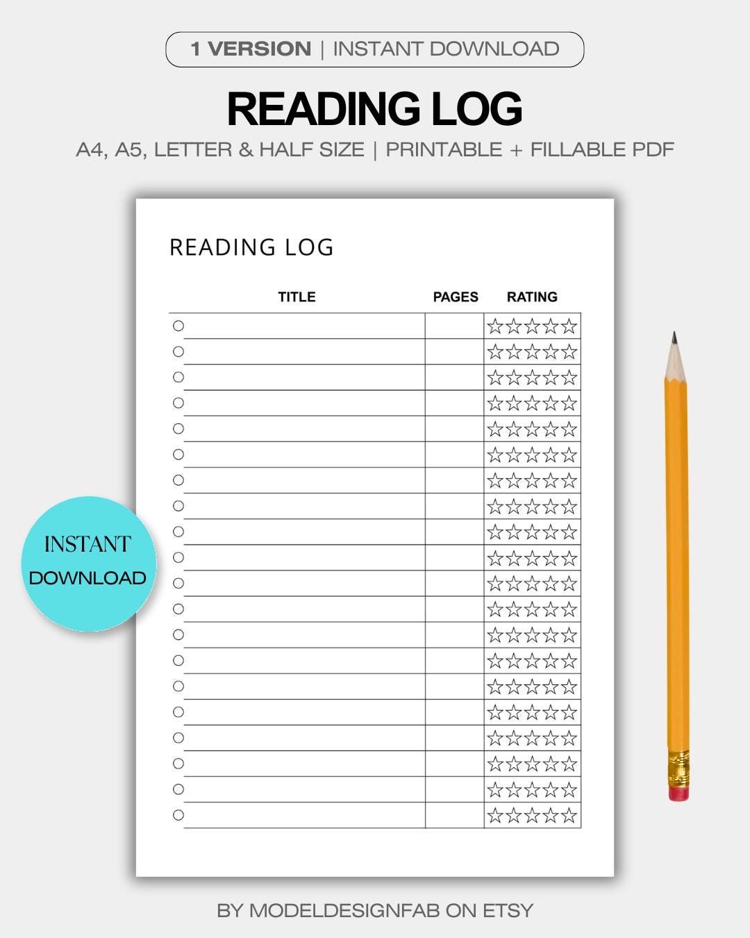 Printable Reading Log | Book Tracker, Pages & Ratings (PDF) - Etsy UK