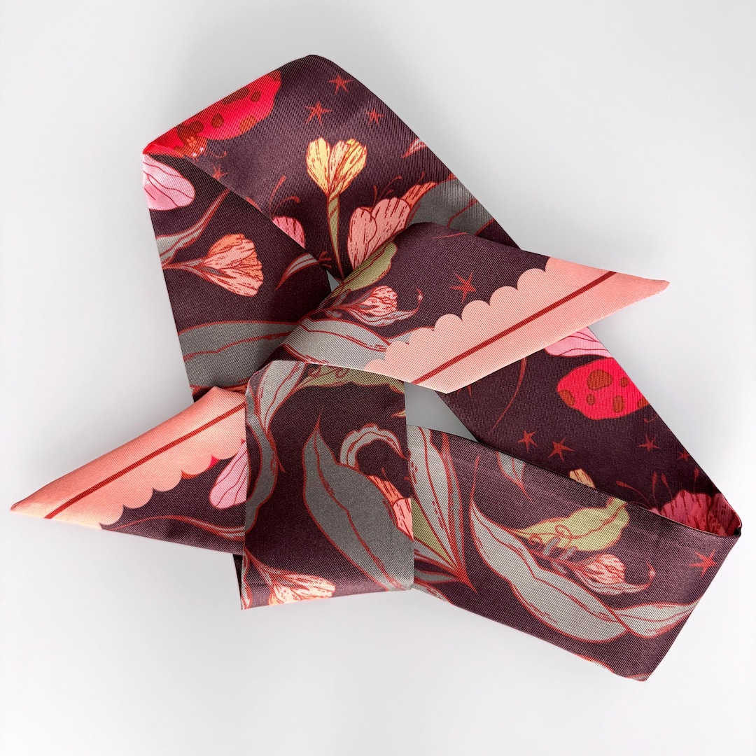 SKINNY SILK SCARF | Lady Bug Fleur - 100% Pure Mulberry Silk, Versatile ...