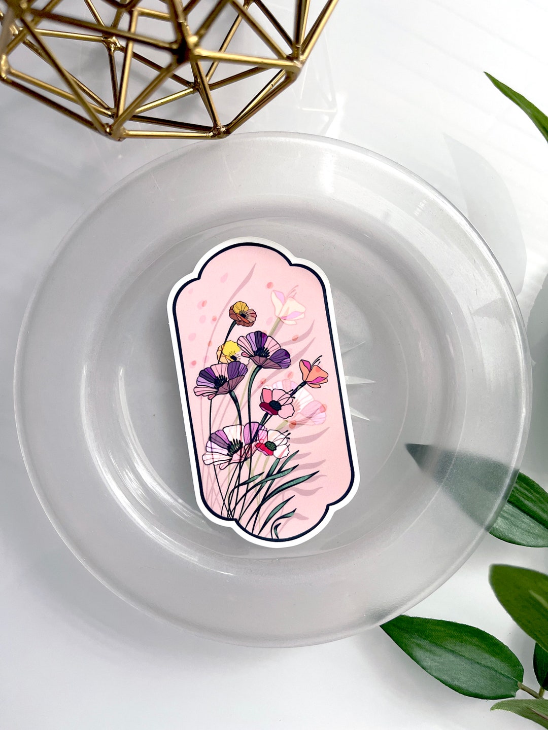 Enchanting Vibrant Pink Floral Vinyl Sticker, Whimsical Floral Sticker ...