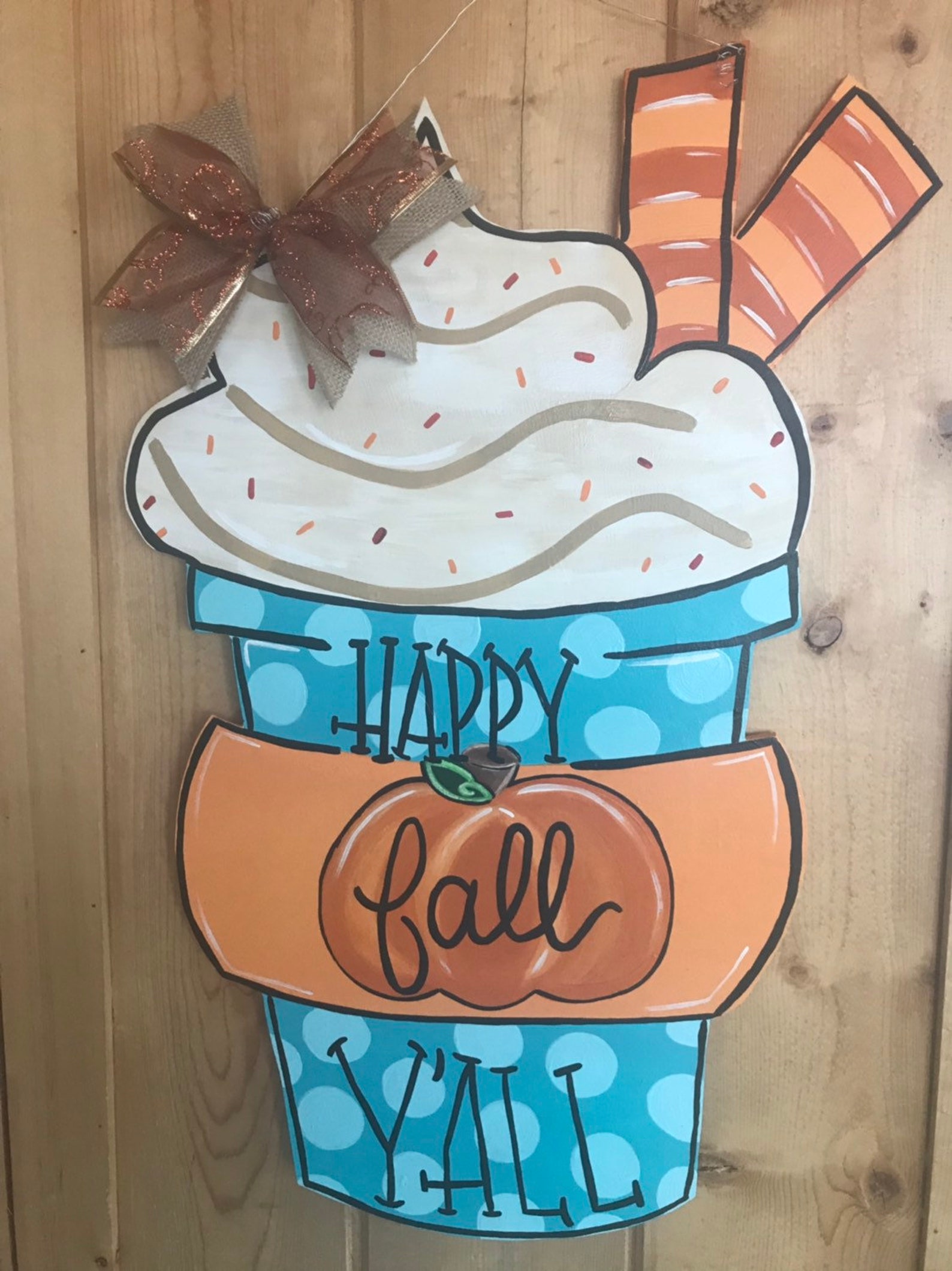 Fall Door Hanger, Spiced Latte Door Hanger, Pumpkin Door Hanger, Coffee ...