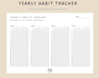 Yearly Habit Tracker Printable: Minimalist Goal Planner (digital ...