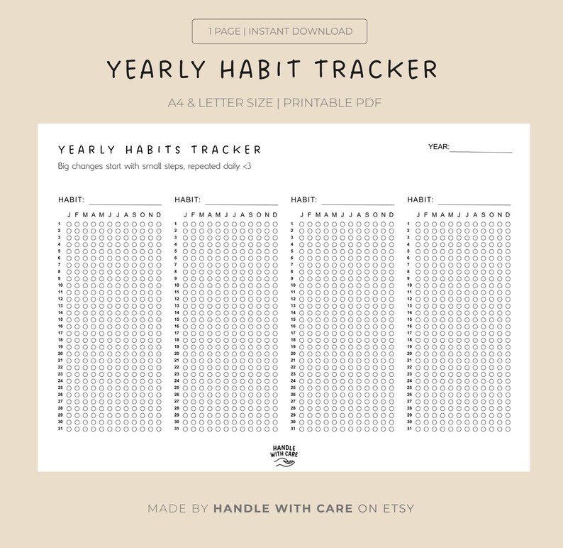 Yearly Habit Tracker Printable: Minimalist Goal Planner (digital ...