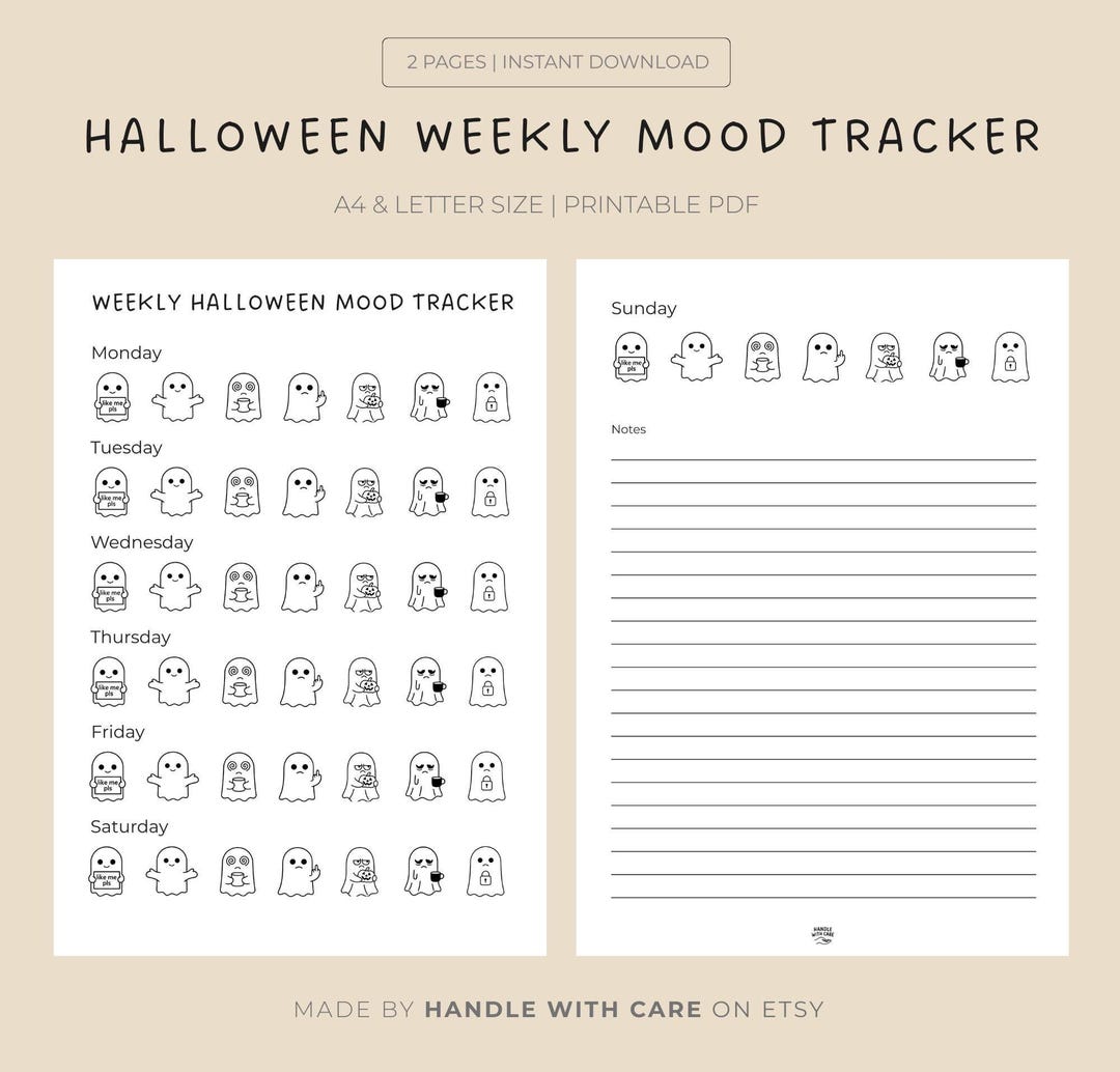 Halloween Ghost Mood Tracker Printable Planner Insert | Weekly Seasonal ...