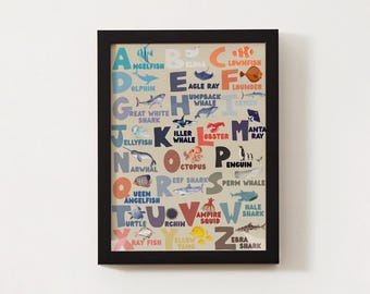 Ocean Animals Alphabet Print: A-Z Sea Life Nursery Decor - Etsy