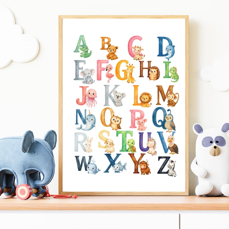 Watercolor Animal Alphabet Poster, Nursery ABC Wall Art (digital ...