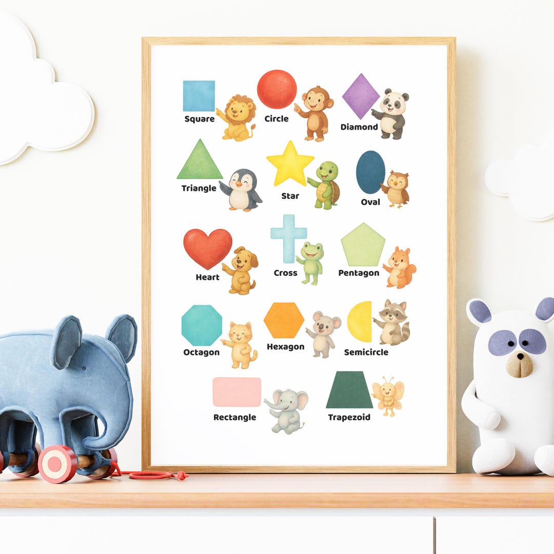 Kids Shapes Poster, Nursery Shapes Printable Wall Art, Educational ...