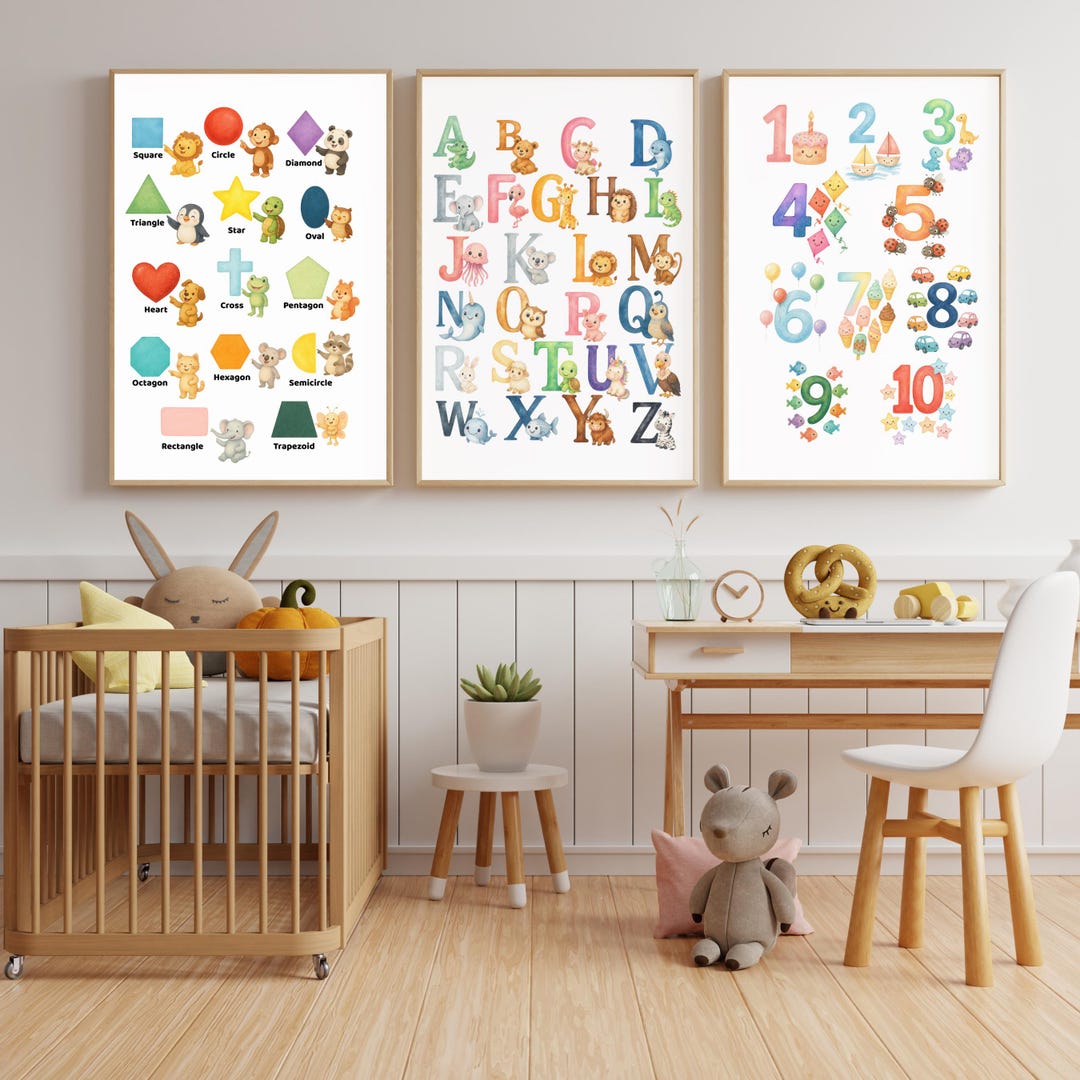 Alphabet, Numbers, Shapes Poster Set | Digital Download Bundle ...