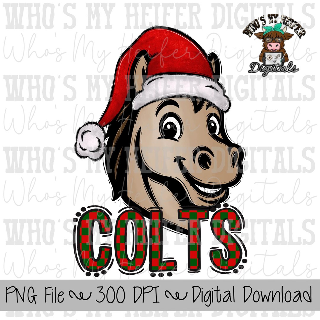 Red & Green Colts PNG Hand Drawn Colt With Santa Hat Sublimation PNG ...