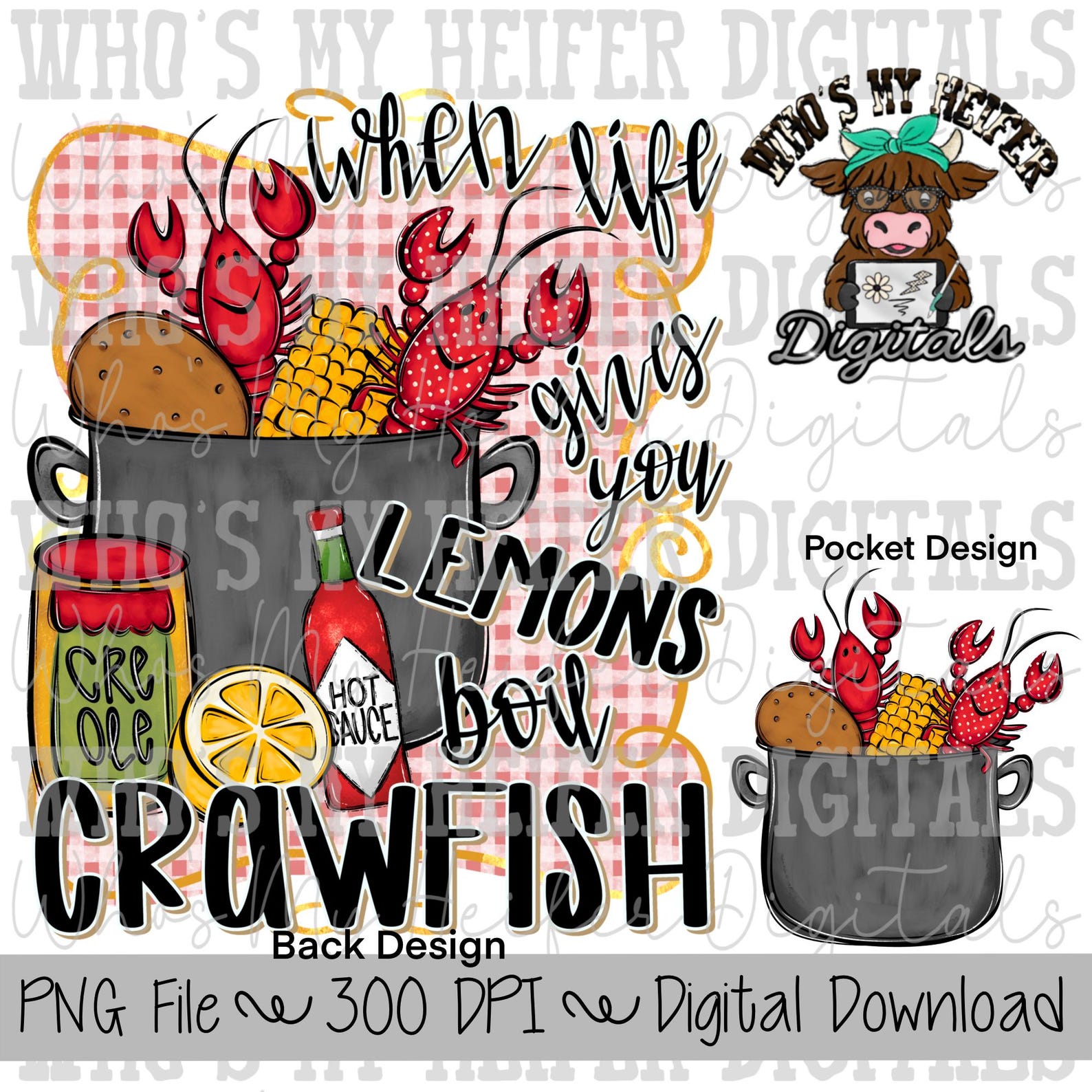 When Life Gives You Lemons PNG Hand Drawn Crawfish Boil Sublimation PNG ...