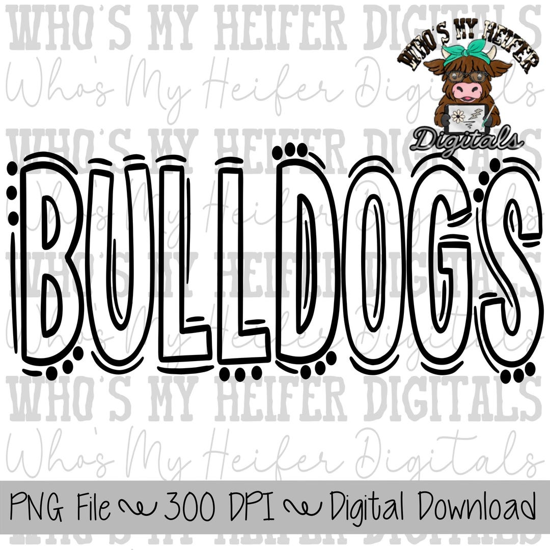Bulldog Doodle Word PNG Hand Drawn Outline Bulldog Sublimation PNG Game ...