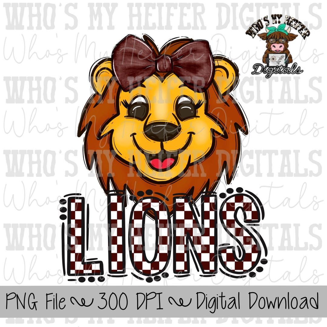 Maroon & White Lions PNG Hand Drawn Lions With Bow Sublimation PNG Game ...