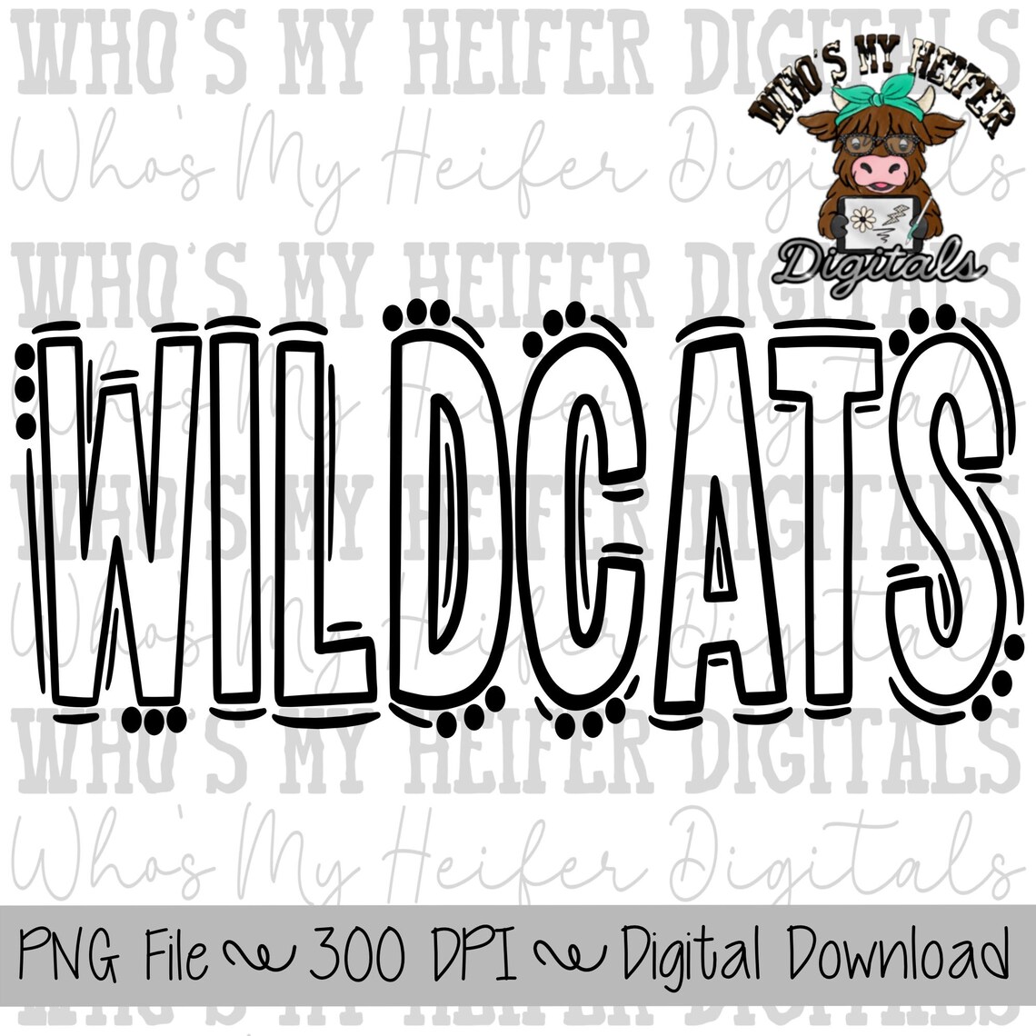 Wildcats Doodle Word PNG Hand Drawn Outline Wildcats Sublimation PNG ...