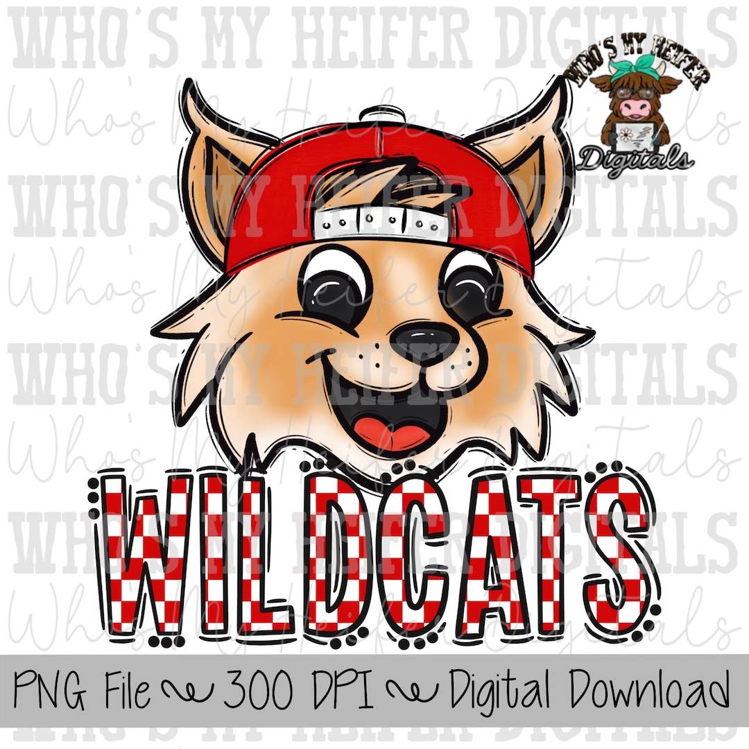 Red & White Wildcat PNG Hand Drawn Wildcat With Hat Sublimation PNG ...