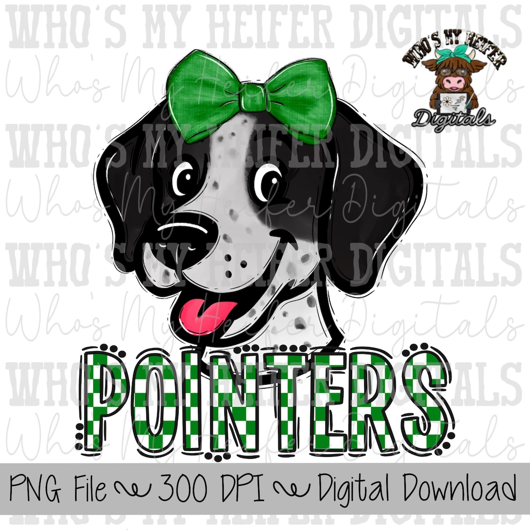 Green & White Pointers PNG Hand Drawn Pointer With Bow Sublimation PNG ...