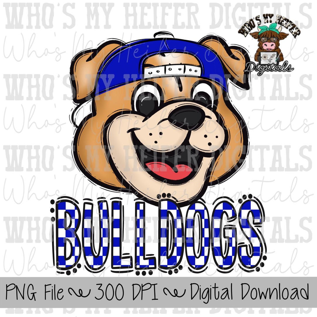 Blue & White Bulldogs PNG Hand Drawn Bulldog With Hat Sublimation PNG ...