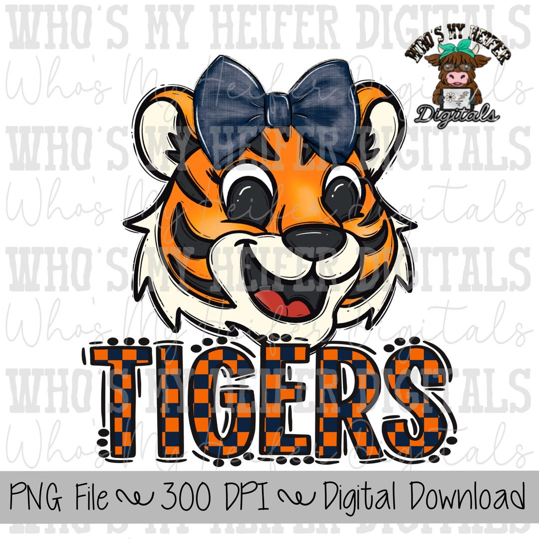 Tiger PNG Hand Drawn Tiger With Bow Sublimation PNG Game Day Shirt ...