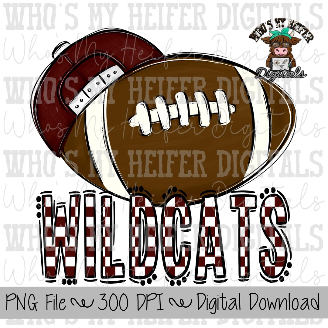 Maroon & White Wildcat PNG Hand Drawn Football With Hat Sublimation PNG ...