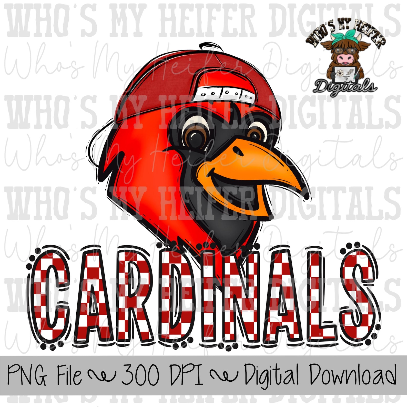 Red & White Cardinal PNG Hand Drawn Cardinal With Hat Sublimation PNG ...