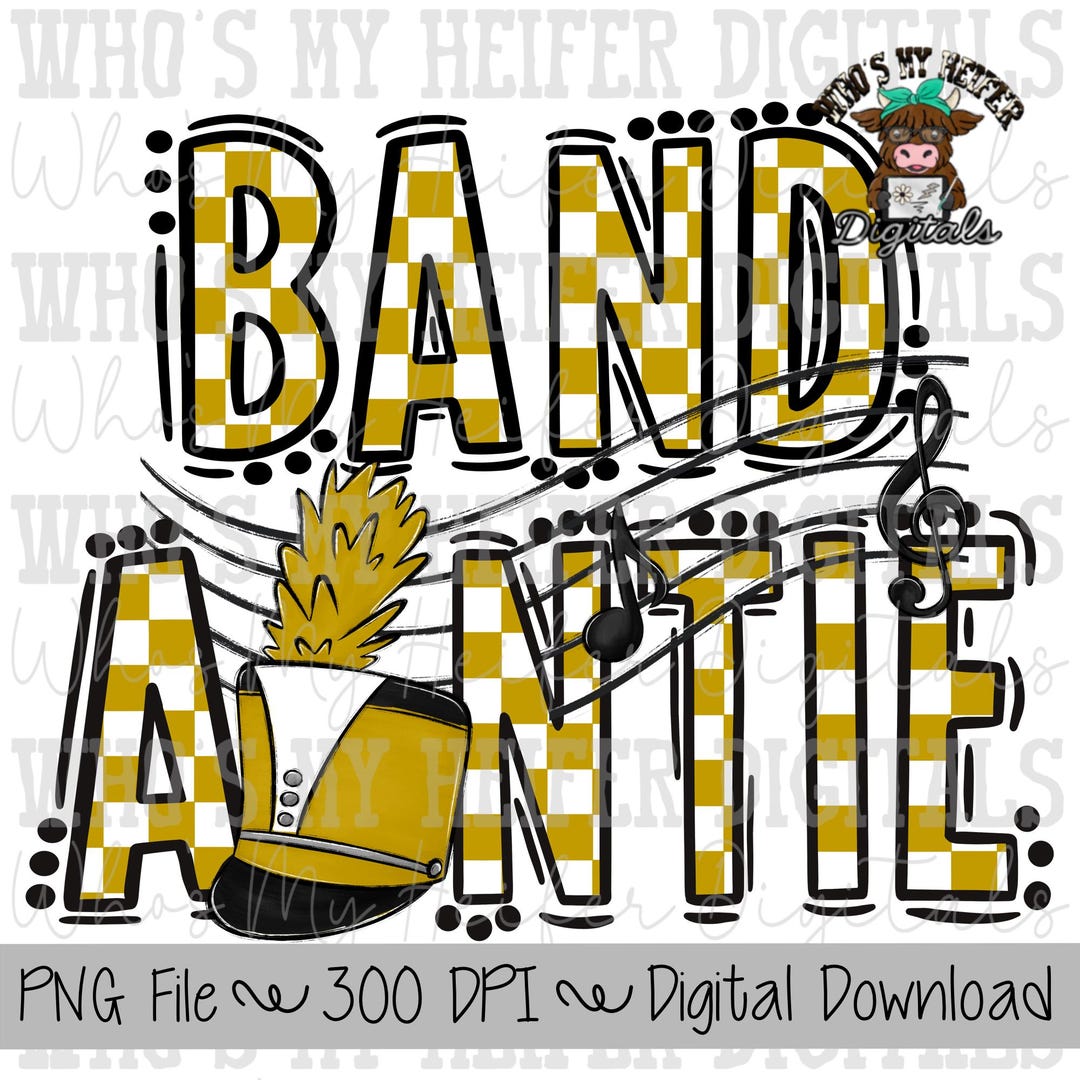 Gold and White Band Auntie PNG Hand Drawn Checkered Band Aunt ...