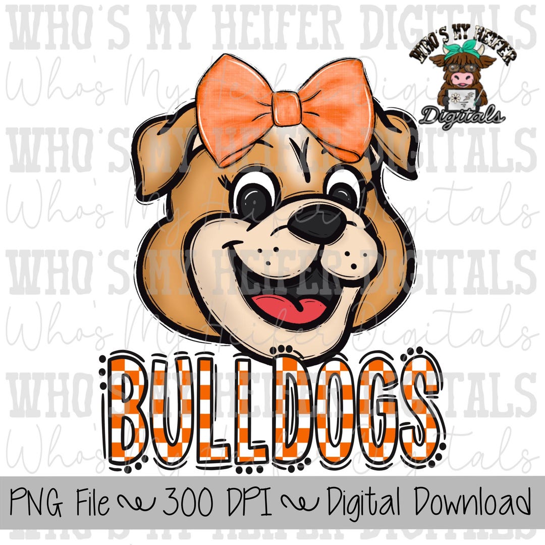 Orange & White Bulldogs PNG Hand Drawn Bulldog With Bow Sublimation PNG ...