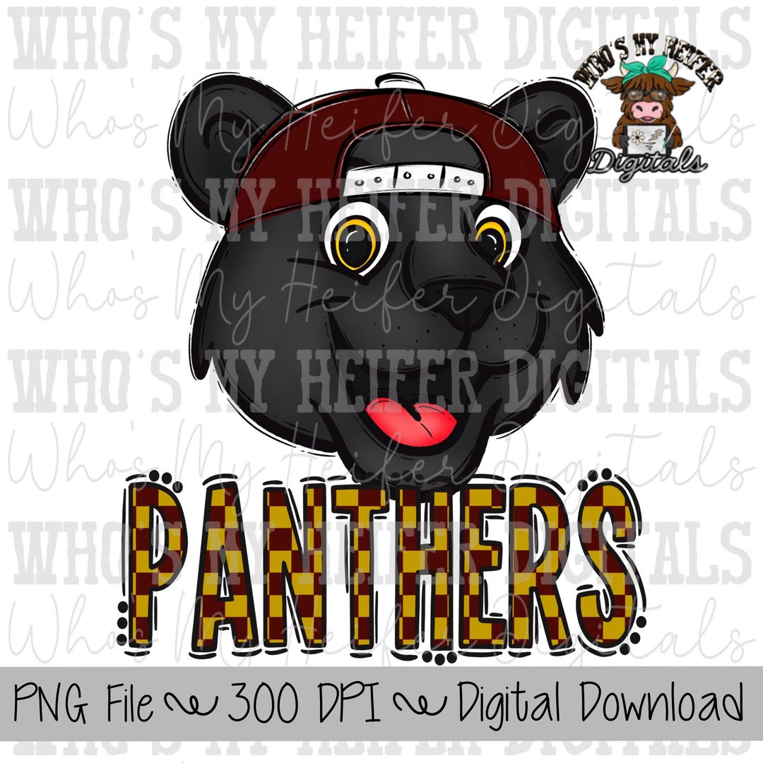 Maroon & Gold Panthers PNG Hand Drawn Panther With Hat Sublimation PNG ...