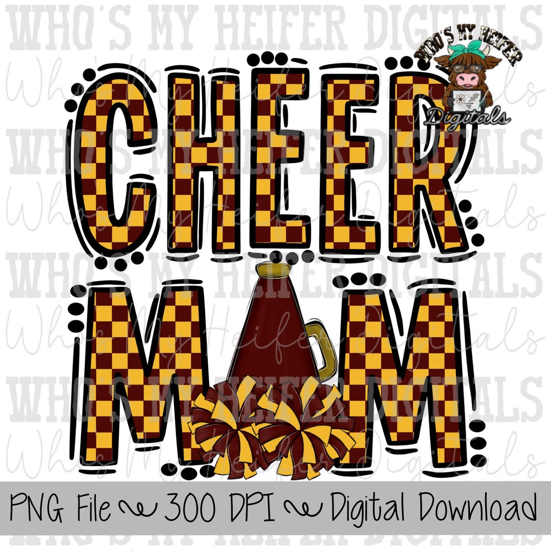 Burgundy & Gold Cheer Mom PNG Hand Drawn Cheerleader Mom Sublimation ...