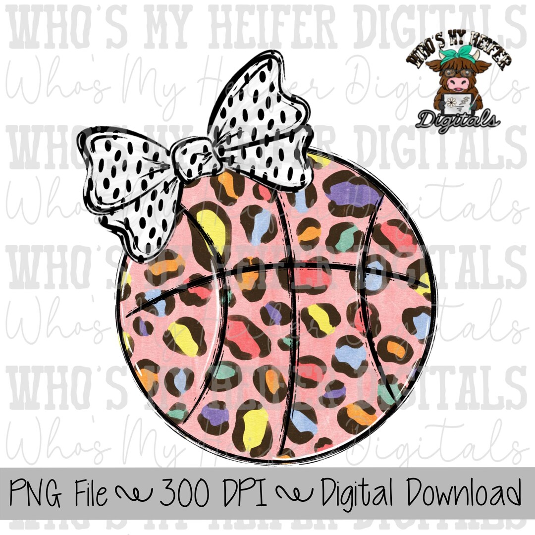 Pink Leopard Basketball PNG Hand Drawn Basketball With Bow Sublimation ...