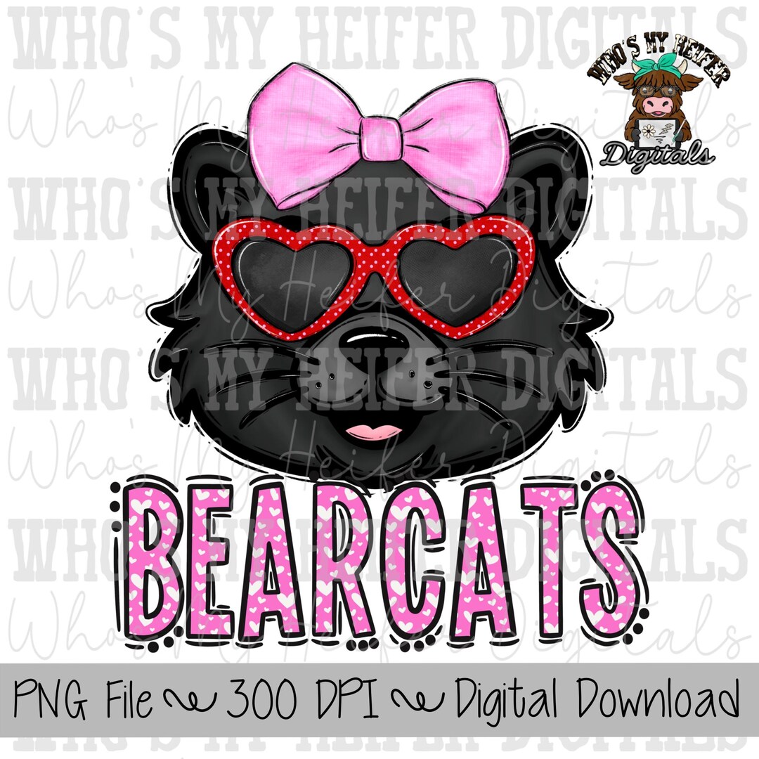 Valentine's Day Bearcats PNG Hand Drawn Bearcat With Bow Sublimation ...