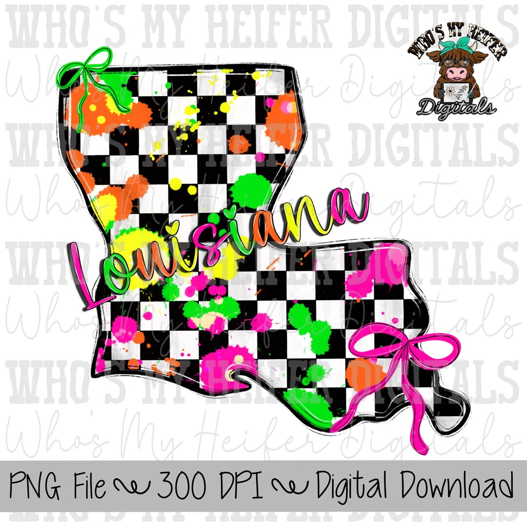 Checkered State of Louisiana PNG Hand Drawn Louisiana With Bow ...