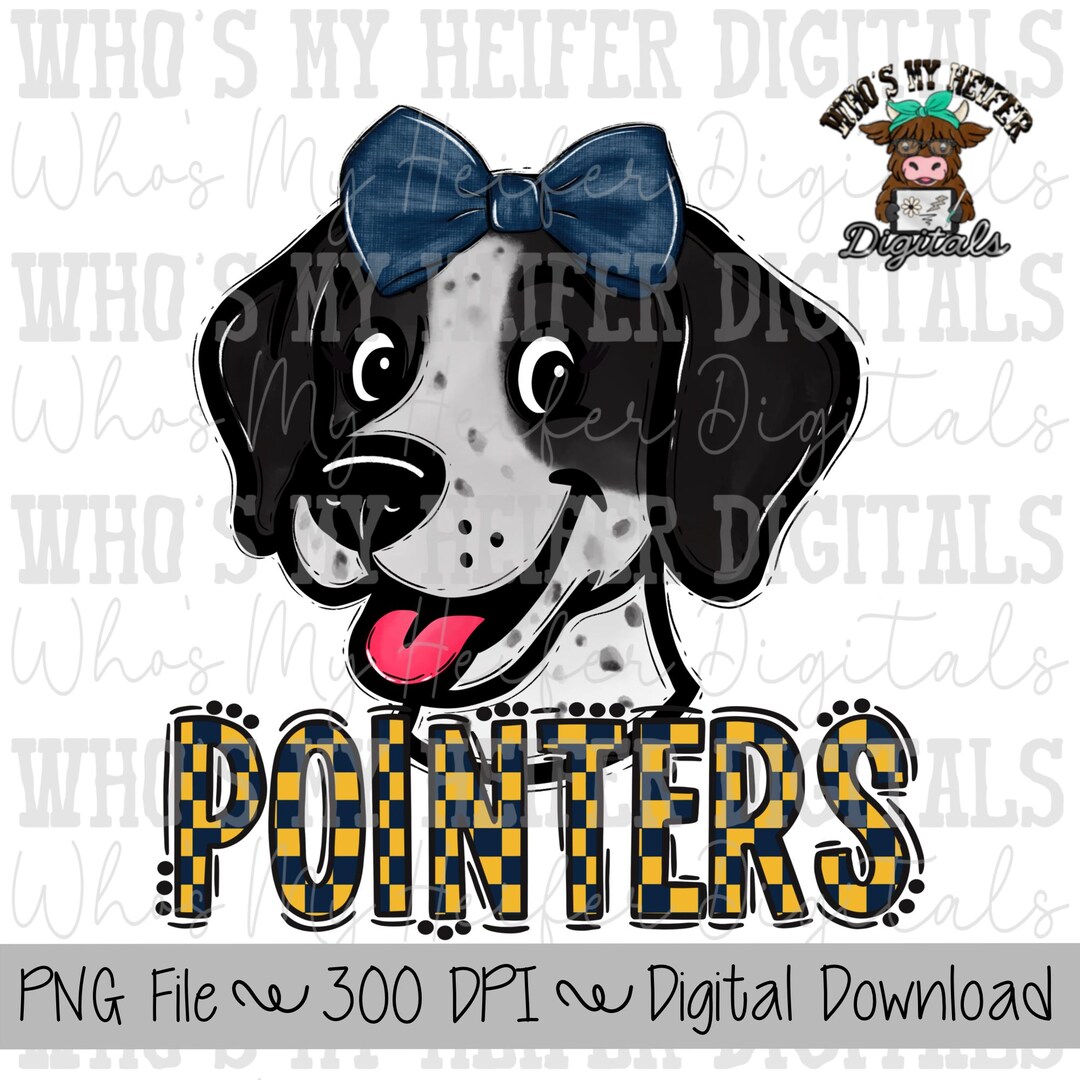 Navy & Yellow Pointers PNG Hand Drawn Pointer With Bow Sublimation PNG ...