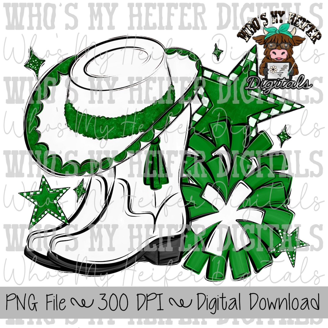 Green and White Drill Team PNG Hand Drawn Pom Poms & Drill Hat ...