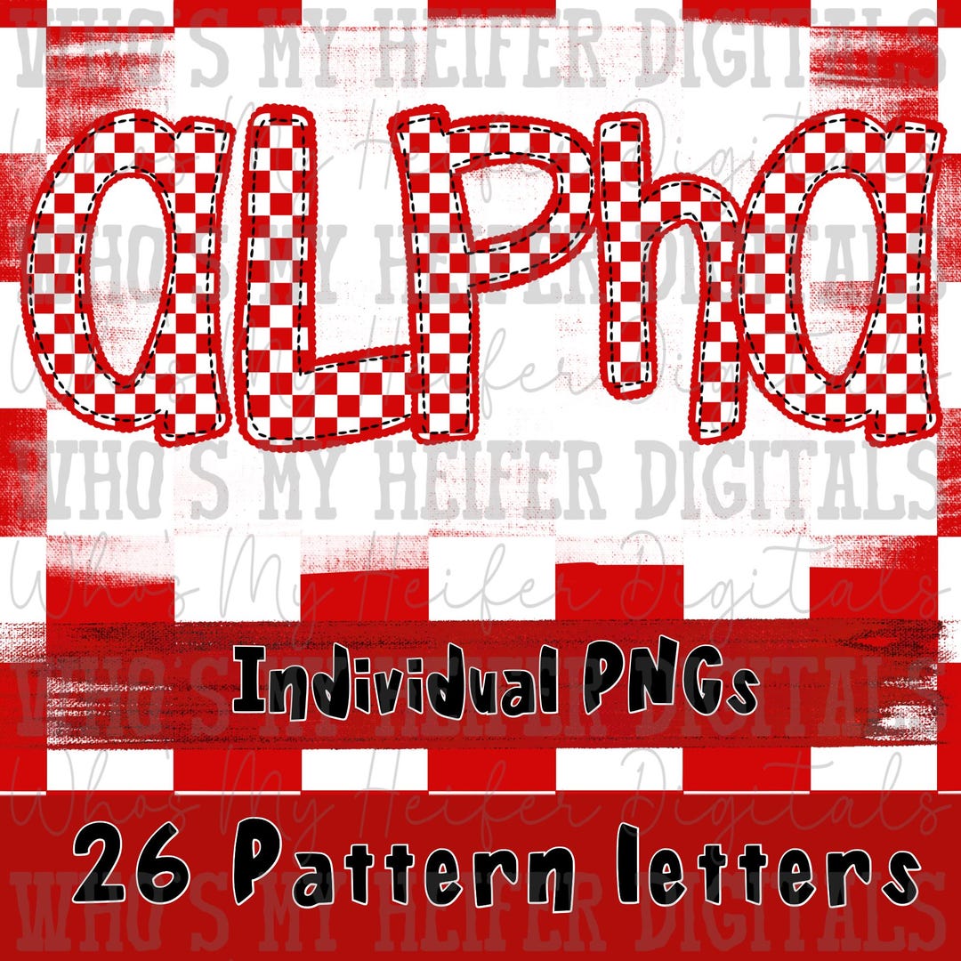 Red Checkered Scalloped Alpha Font Hand Drawn Checkerboard With ...