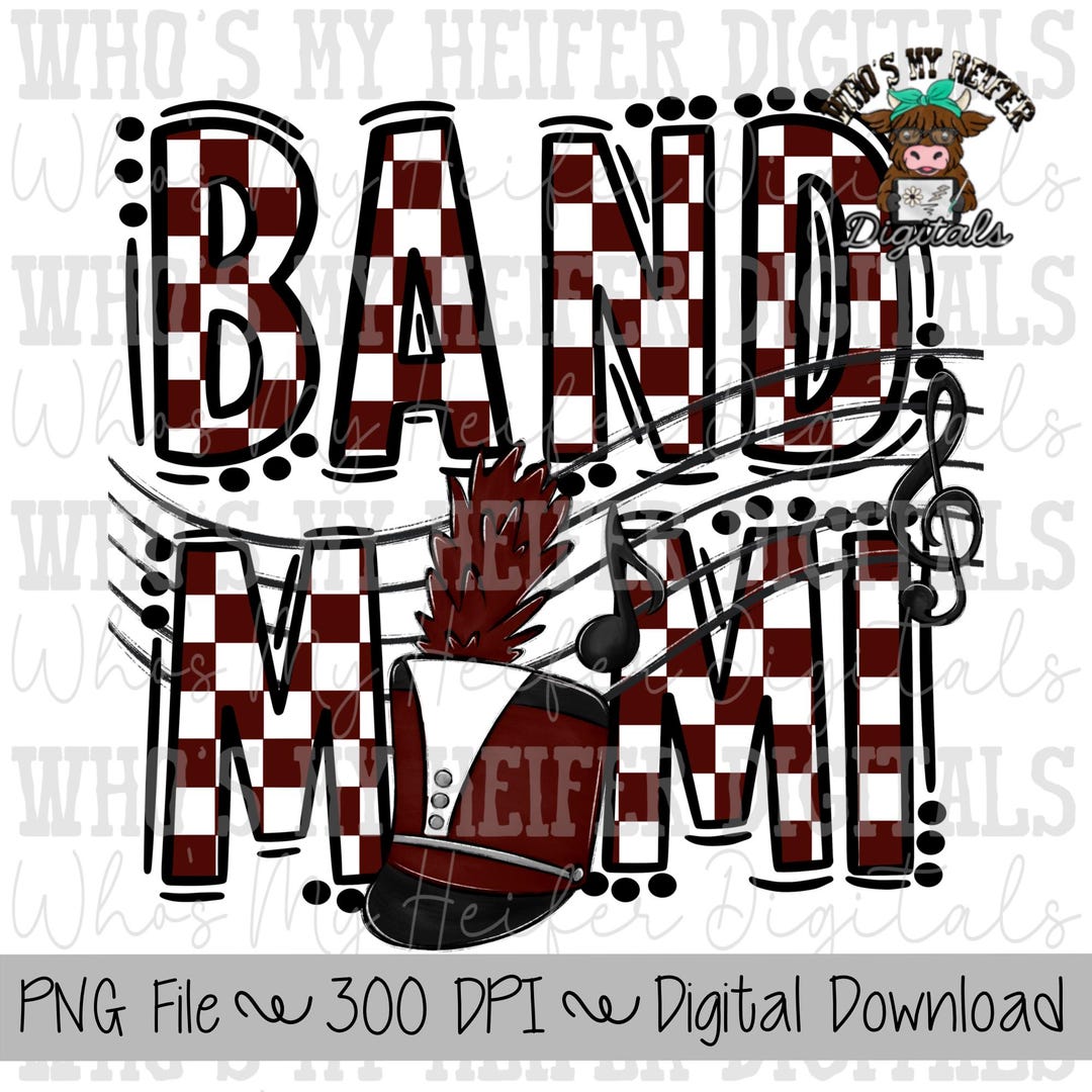 Maroon and White Band Mimi PNG Hand Drawn Checkered Band Grandma ...