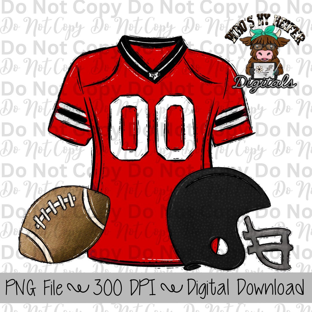 Red and Black Football Trio PNG Hand Drawn Football, Jersey, & Helmet ...