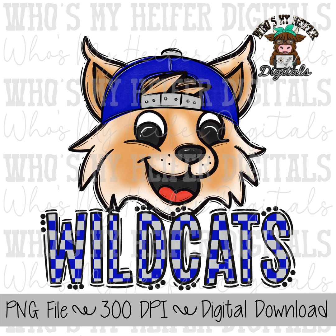Blue & Gray Wildcat PNG Hand Drawn Wildcat With Hat Sublimation PNG ...