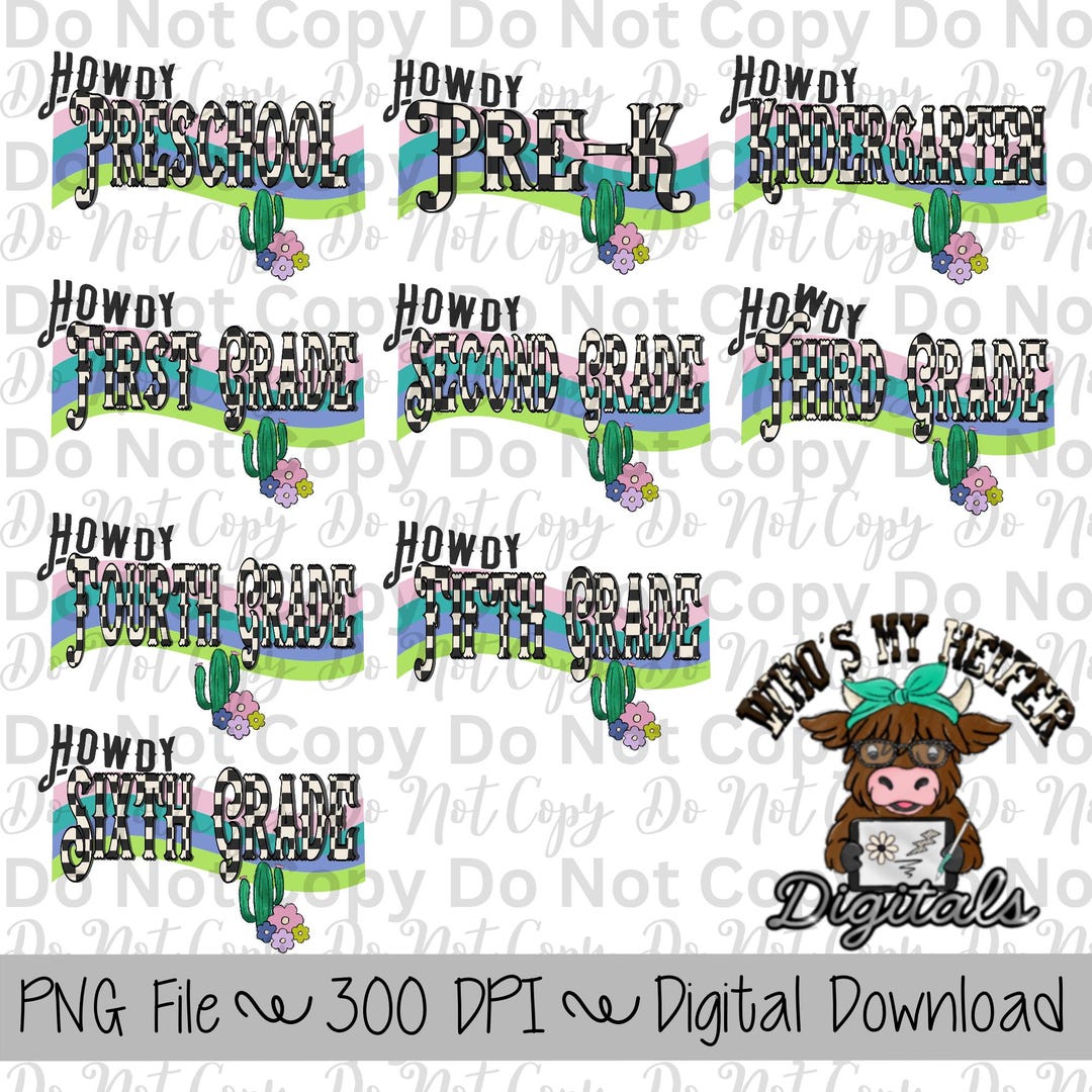 Howdy Grade Bundle PNG Hand Drawn Grade Bundle Sublimation Design ...