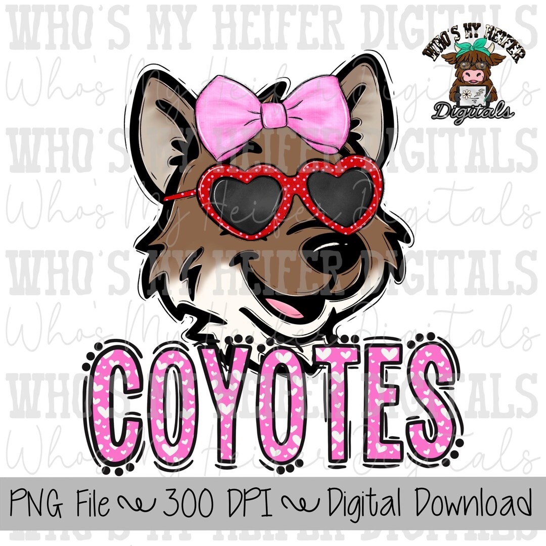 Valentine's Day Coyotes PNG Hand Drawn Coyote With Bow Sublimation PNG ...