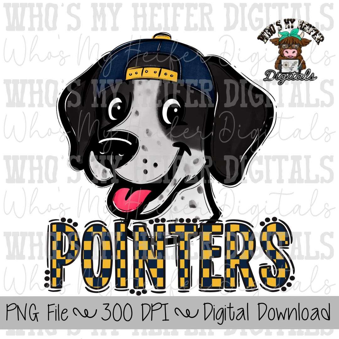 Navy & Yellow Pointers PNG Hand Drawn Pointer With Hat Sublimation PNG ...