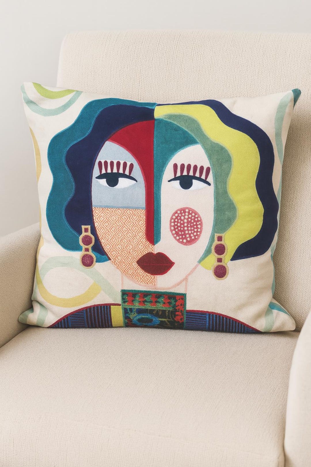 Teal Lady Pillow Cover – Printed From Original Textile Art, Accent ...