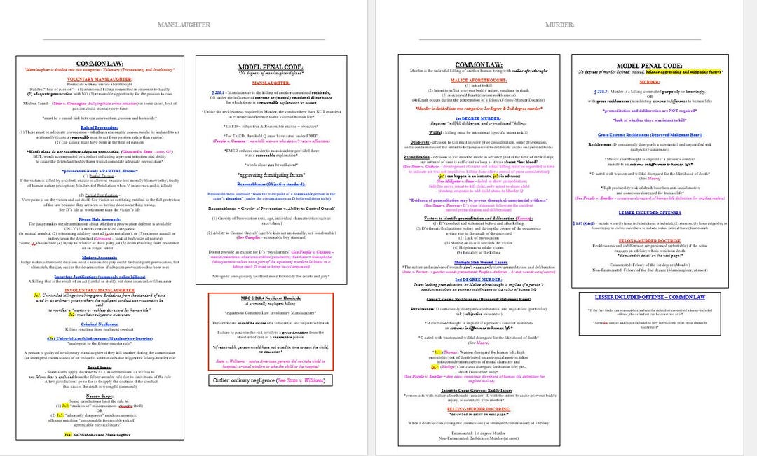 Criminal Law Outline and Attack Sheets - Etsy