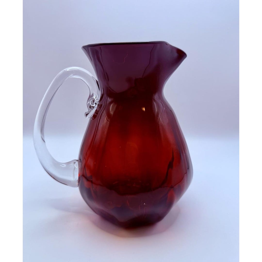 Foster Holcombe Ruby Red Hand-blown Art Glass Pitcher Signed 2003 Clear ...
