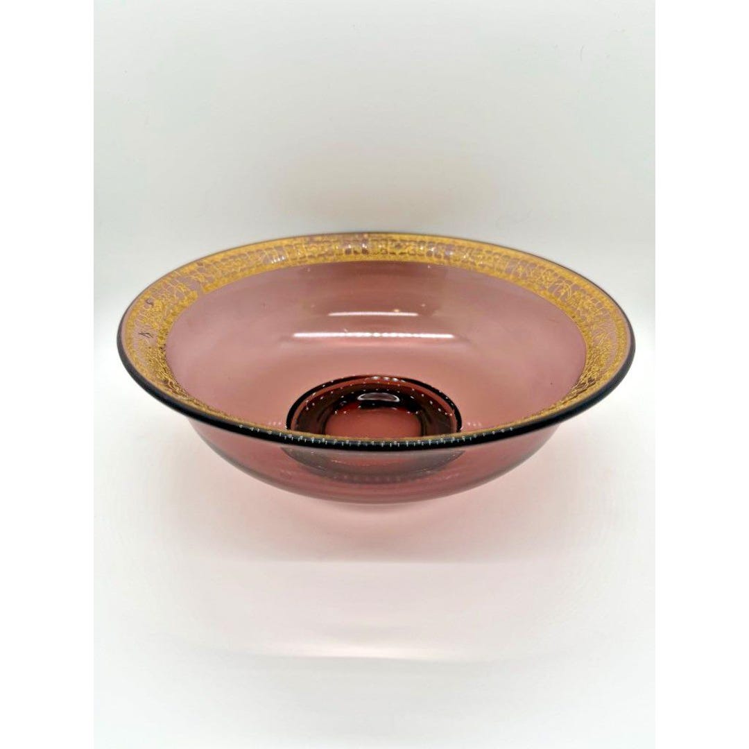 Vtg Amethyst Glass Bowl W/gold – Art Deco, Depression Era Console Dish ...